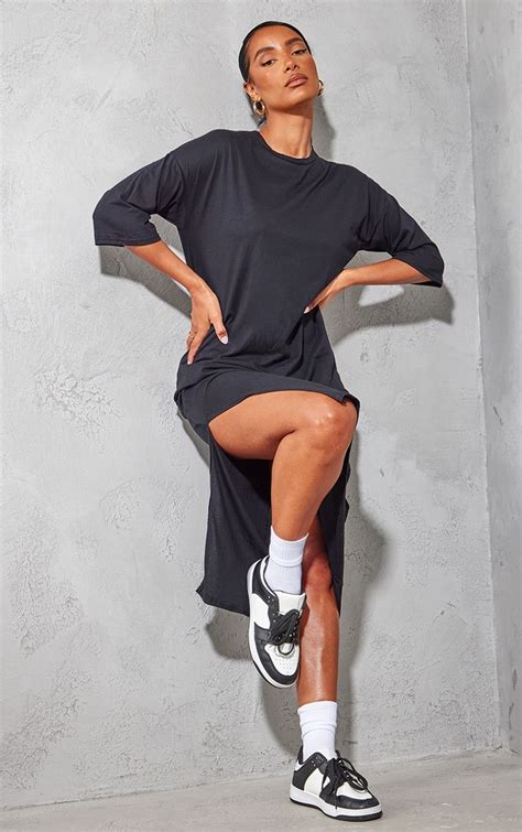 Black Oversized Midi T Shirt Dress T Shirt Dress Dress Down Day