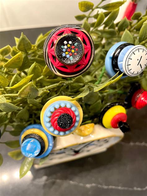 Vintage Happy Clock Face Button Arragement Ooak Button Bouquet