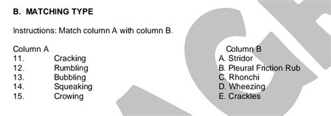 B MATCHING TYPE Instructions Match Column A StudyX