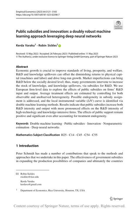 Public Subsidies And Innovation A Doubly Robust Machine Learning