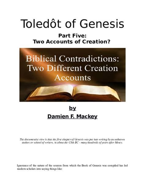 Doc Toledôt Of Genesis Part Five Two Accounts Of Creation