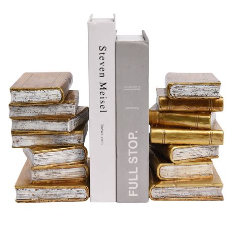 Bookends Antique Gold Book Theme Resin Shelf Decor Set Of 2 Maison