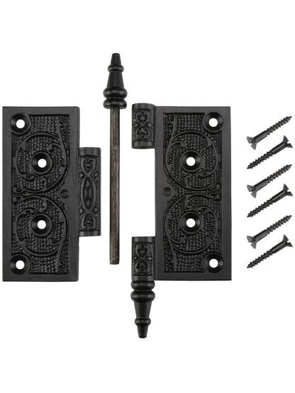 4 Cast Iron Steeple Tip Hinge With Decorative Vine Pattern House Of