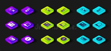 Set Key Card Keyhole House Intercom System Bicycle Lock Car Key With Remote And Icon Vector