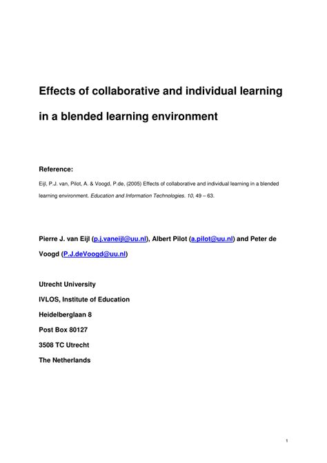 Pdf Effects Of Collaborative And Individual Learning In A Blended Learning Environment