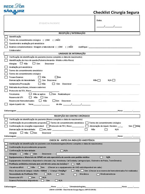 Checklist Cirurgia Segura Pdf Cirurgia Ciências Da Saúde