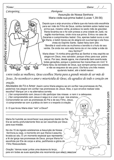 Pãozinho do Céu Assunção de Nossa Senhora Atividades para Catequese