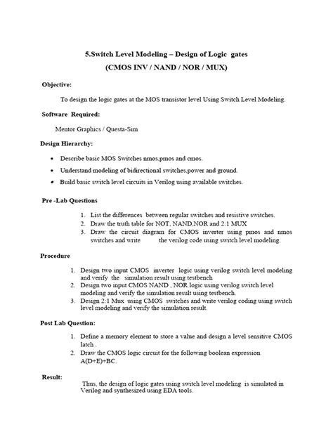 5 Design Of Logic Gates Switch Level Modeling Pdf