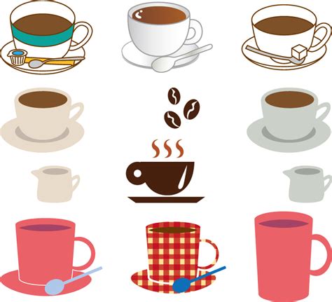 フリーイラスト 9種類のコーヒーのセットでアハ体験 GAHAG 著作権フリー写真イラスト素材集