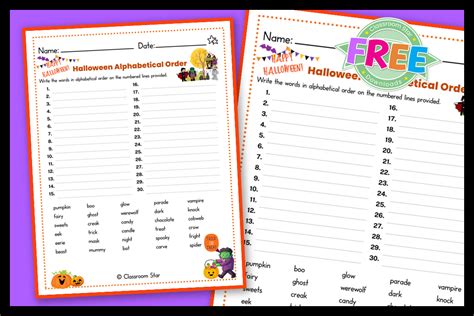 Halloween Alphabetical Order Worksheet Classroom Star Worksheets