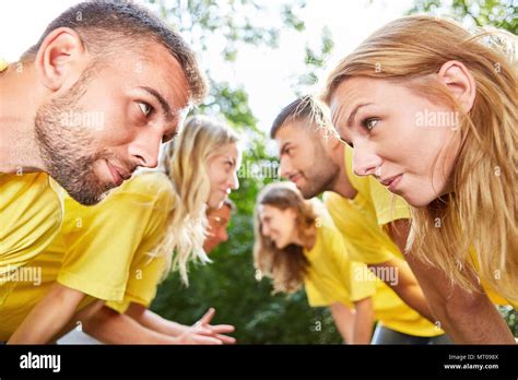Woman And Man Doing A Team Building Exercise In Team Building Workshop Stock Photo Alamy