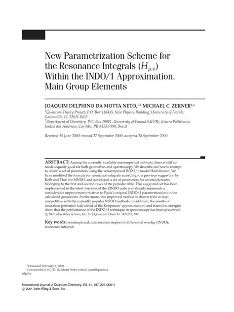 int j of quantum chemistry 2000 da motta neto new parametrization