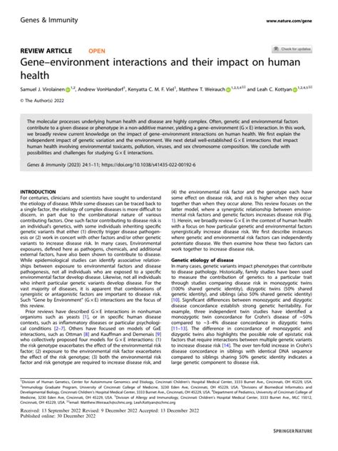 Gene Environment Interactions And Their Impact On Human Health Pdf