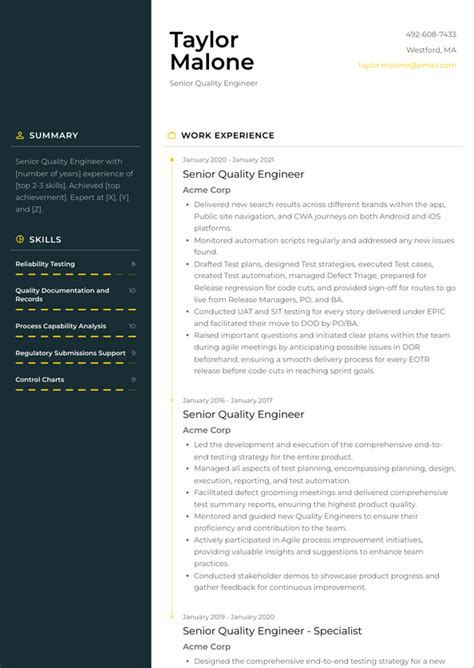 Senior Quality Engineer Resume Examples And Templates