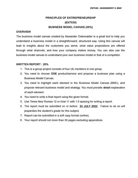 3 Assignment 3 Bmc Sample Using Excel Principles Of