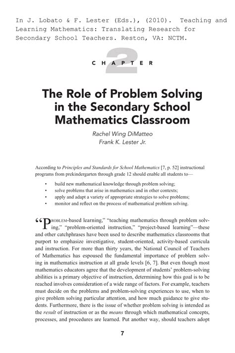 Pdf The Role Of Problem Solving In The Secondary School Mathematics Classroom