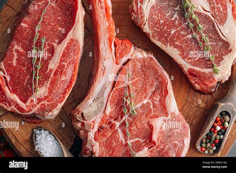 Fresh Raw Prime Black Angus Beef Steaks Variety Of Raw Beef Meat