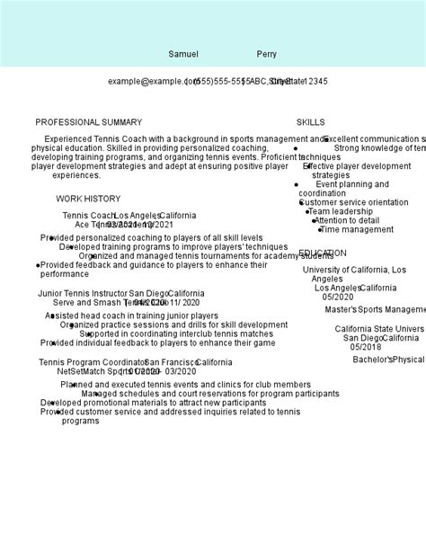 6 Great Tennis Coach Resume Examples Livecareer