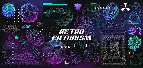 Retrofuturistic Set Of Cyber Shapes Abstract 3d Wireframe Geometry