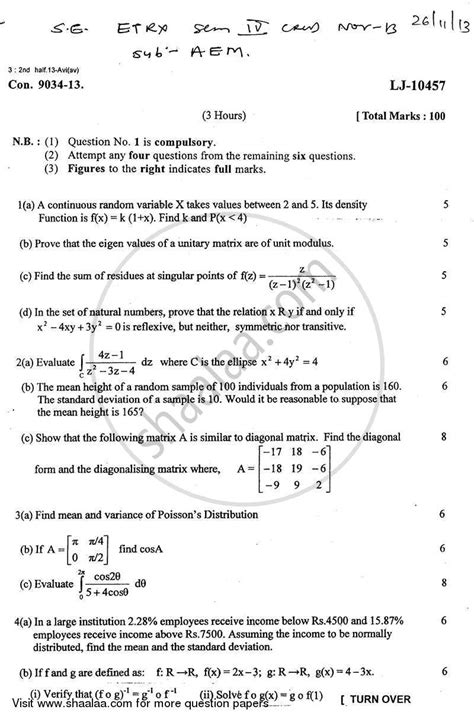 Advanced Engineering Mathematics 2013 2014 Be Electronics Engineering Semester 4 Se Second Year
