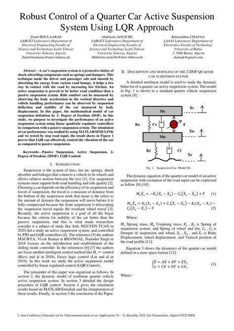 pdf robust control of a quarter car active suspension system using