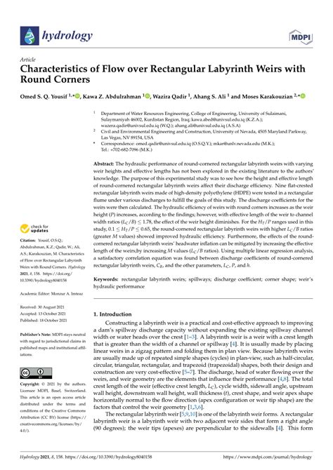 Pdf Characteristics Of Flow Over Rectangular Labyrinth Weirs With