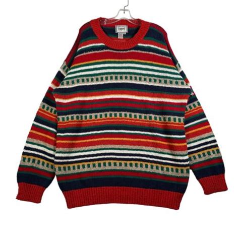 Vintage Bob And Chris Mens Sweater Size Xl Red Stripe Crew Neck Oversized