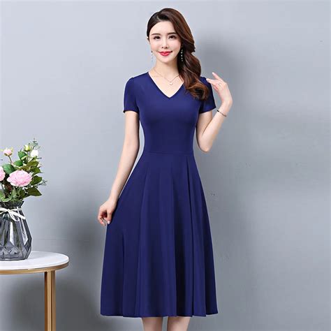 여름 여성 꽃 프린트 짧은 소매 V 넥 티 길이 A 라인 하이 웨이스트 슬림 플러스 사이즈 빅 스윙 칵테일 드레스 9329칵테일 드레스 Aliexpress