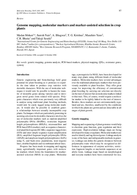 Pdf Genome Mapping Molecular Markers And Marker Assisted Selection
