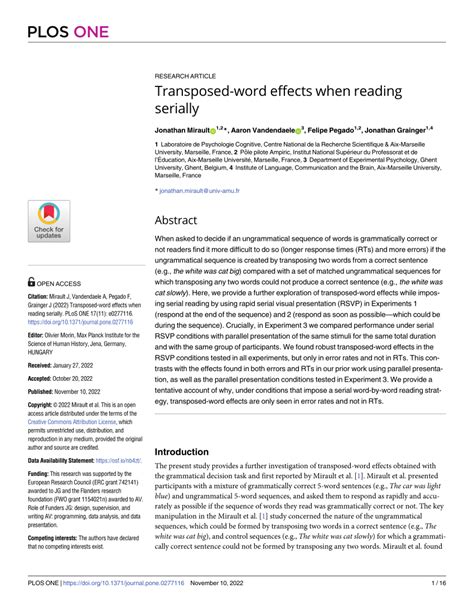 Pdf Transposed Word Effects When Reading Serially