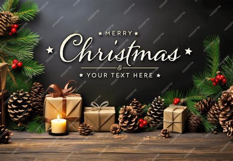 Premium Psd Christmas Card With Decorations On Dark Wooden Background