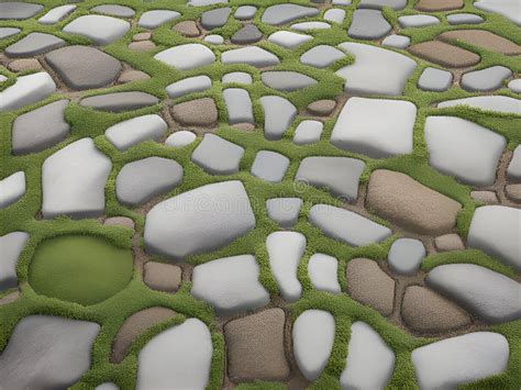 3d Render Of A Stone Floor With Green Grass Stock Illustration