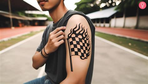 Checkered Flag Shoulder Tattoo