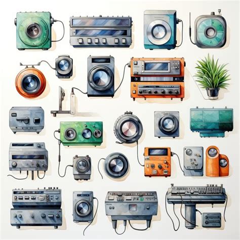 Premium Vector Watercolor Vector Technology Icons On White Background