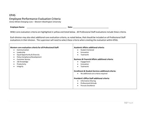 Télécharger Gratuit Employee Performance Evaluation Criteria