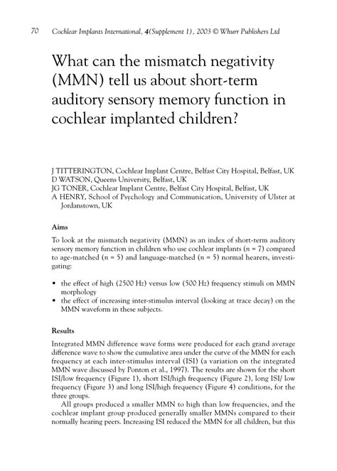 Pdf What Can The Mismatch Negativity Mmn Tell Us About Short Term Auditory Sensory Memory