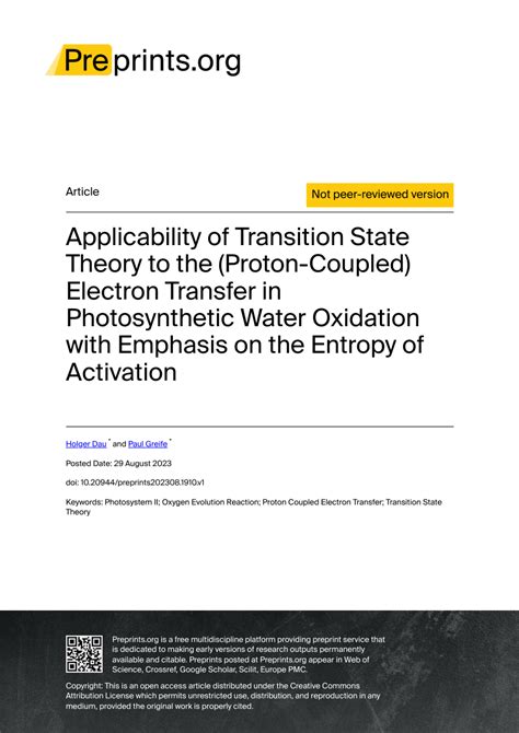 Pdf Applicability Of Transition State Theory To The Proton Coupled Electron Transfer In