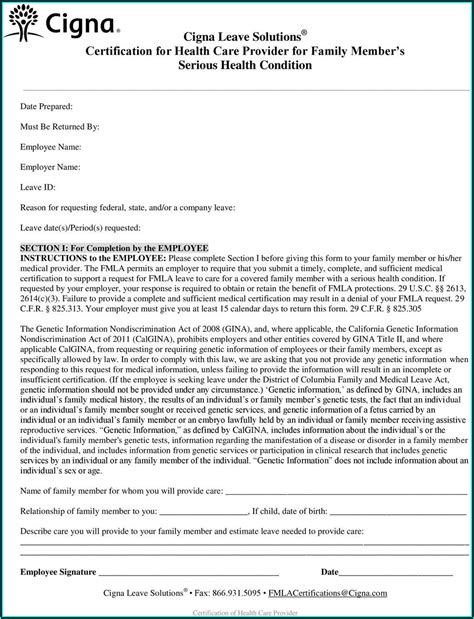 Printable Cigna Fmla Form Printable Forms Free Online