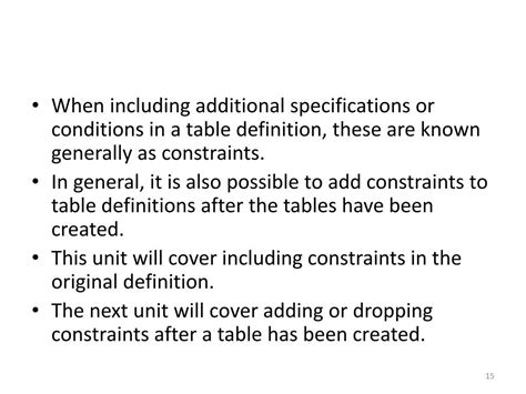 Ppt Sql Unit 10 Creating Tables Adding Constraints And Defining