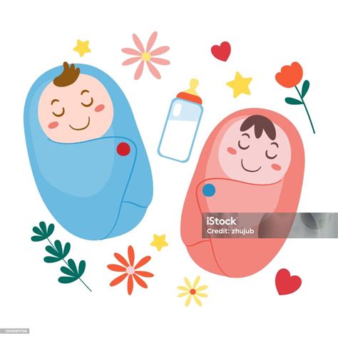 귀여운 아기 소년과 행복한 얼굴과 꽃 벡터 일러스트와 아기 소녀 신생아에 대한 스톡 벡터 아트 및 기타 이미지 신생아