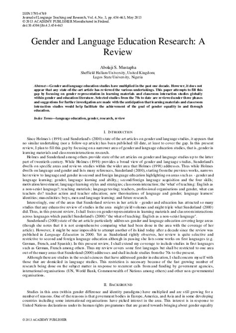Pdf Gender And Language Education Research A Review