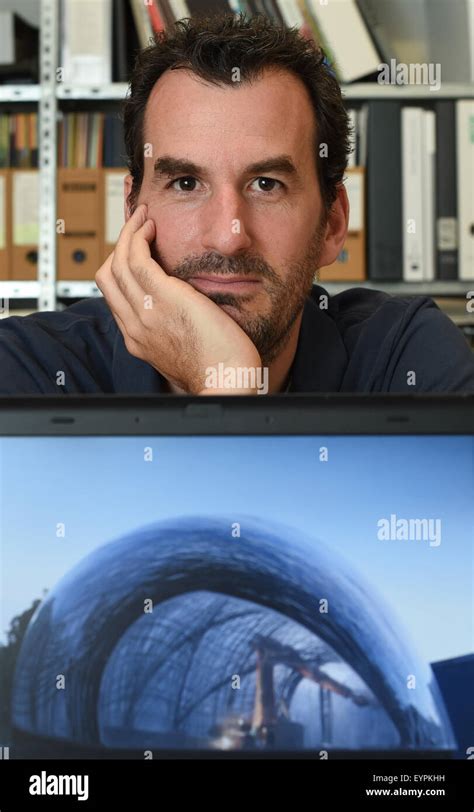 Frankfurt Germany 20th July 2015 Architect Achim Menges On His Laptop Icd Itke