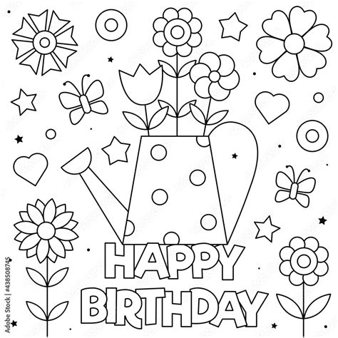 Happy Birthday Coloring Page With Flowers Coloring Pages