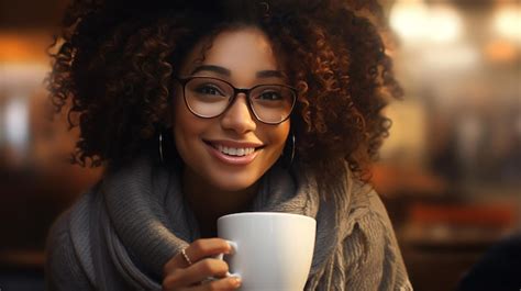 Premium Photo Woman Drink Happy Mug Cup American Afro Hot Lifestyle
