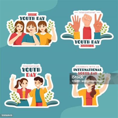 国際青年デーラベルフラット漫画手描きテンプレート背景イラスト お祝いのベクターアート素材や画像を多数ご用意 お祝い つながり