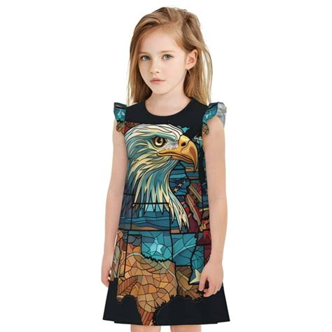 Fuzoiu Stained Glass Eagle Usa Print Girls Nightgowns Pajamas Dress