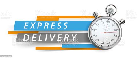 익스프레스 배달 스톱워치 블루 오렌지 종이 라인 화이트 헤더 계시기에 대한 스톡 벡터 아트 및 기타 이미지 계시기 나름 단거리 경기 Istock