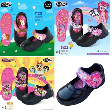 รองเท้านักเรียน Adda คัทชูสีดำ เด็กผู้หญิง ลายไลน์ ม้าโพนี่ พาวเวอร์พัฟ ไซส์ 25 35 Shopee Thailand