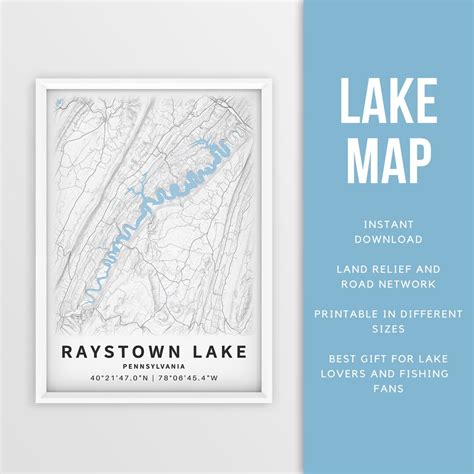 Printable Map Of Raystown Lake Pennsylvania Us Instant Download Lake Map Map Poster Lake House