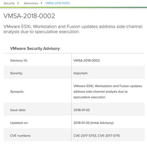 VMware Security Advisories And Incident Response VMiss Net